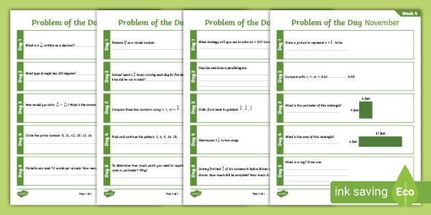 Fourth Grade Math Problem of the Day - November Activity