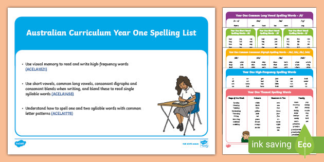 Australian Curriculum Year One Spelling List (teacher made)
