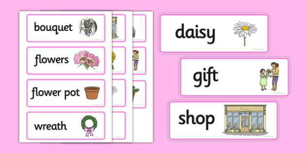 Florist Word Cards - Florist Role Play, florist, flower shop