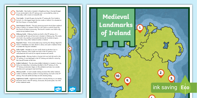 Medieval Ireland Map - Famous Landmarks (teacher made)