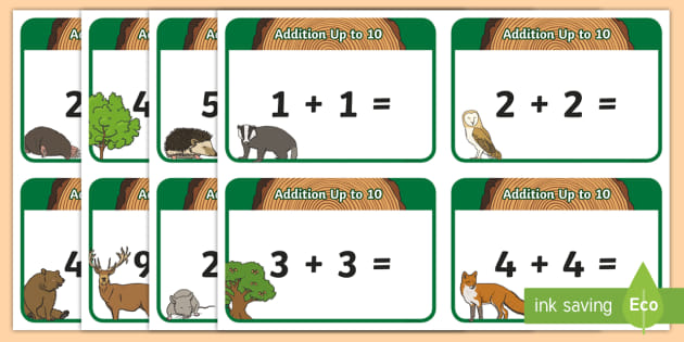 Woodland-Themed Addition Up to 10 Cards (teacher made)