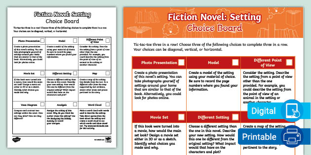 Fiction Novel: Setting Choice Board