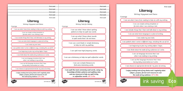 CfE First Level Literacy (Writing) Child-Friendly Assessment Tracker