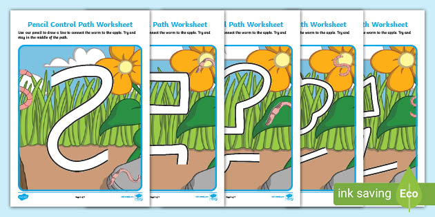 Worm Pencil Control Path Worksheets (teacher made)