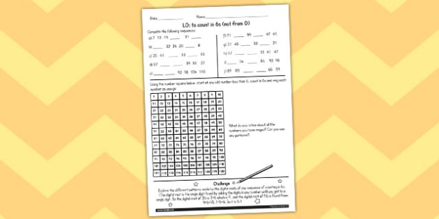 Counting in 6 Not From 0 Worksheet (teacher made)