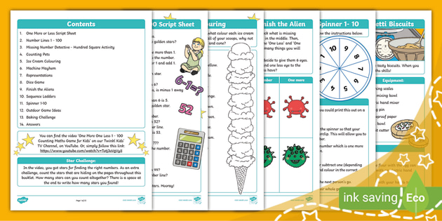 👉 One More One Less 1 - 100 - Video Activity Booklet for Kids