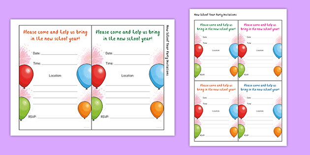 New School Year Party Invitations