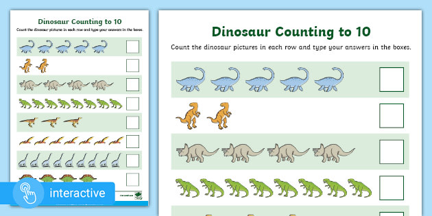 👉 Interactive PDF: Dinosaurs Counting to 10 Activity