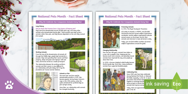 National Pet Month Facts - Fact Sheet - Month of Pets