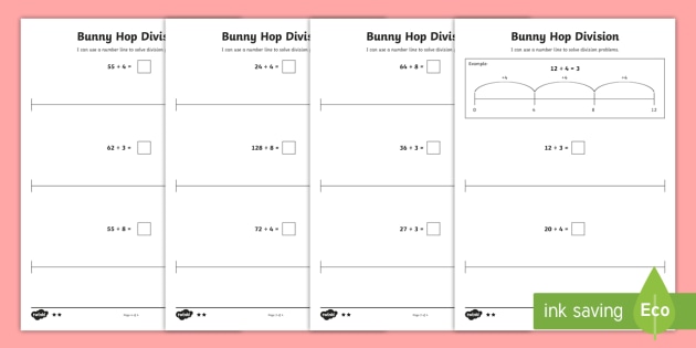 Bunny Hop Division by 3 4 8 Differentiated Worksheet / Worksheets