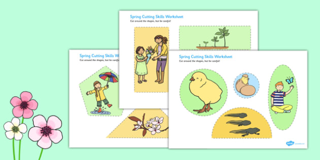 Spring Cutting Skills Worksheet