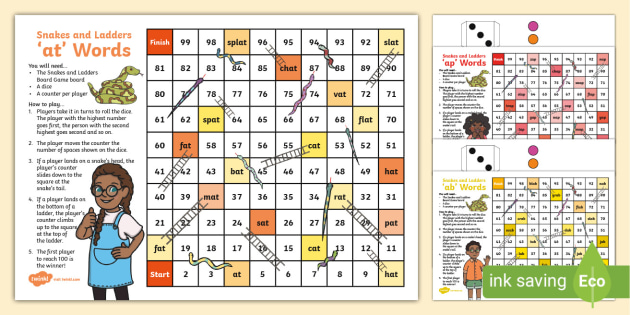 Snakes & Ladders Word Family Game Resource Pack