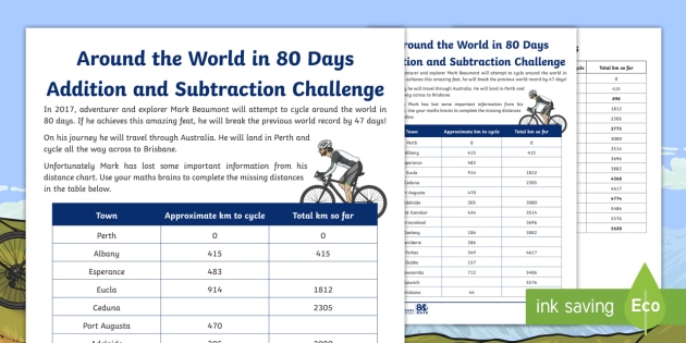 3-4 Around the World in 80 Days Addition and Subtraction Challenge ...
