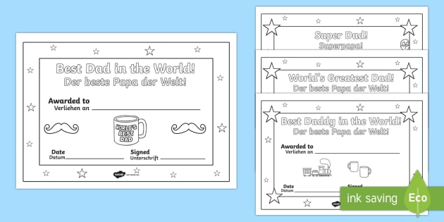 Father's Day Certificates Colouring Pages English/German