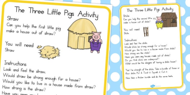 The Three Little Pigs Materials Activity Cards