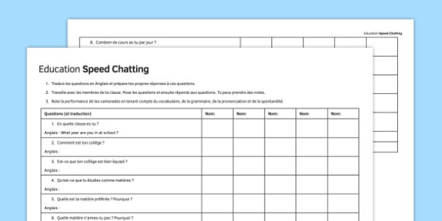 L'éducation Speed Chatting