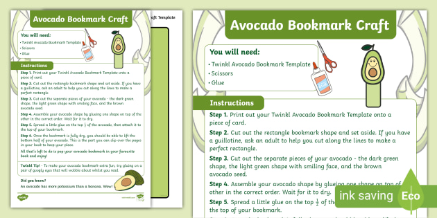 FREE! - Avocado Bookmark Craft (teacher made)