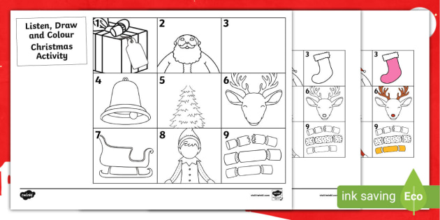 Listen, Draw and Colour Christmas Activity