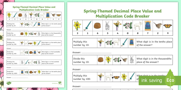 Spring-Themed Multiplication of Decimals Code Breaker Activity