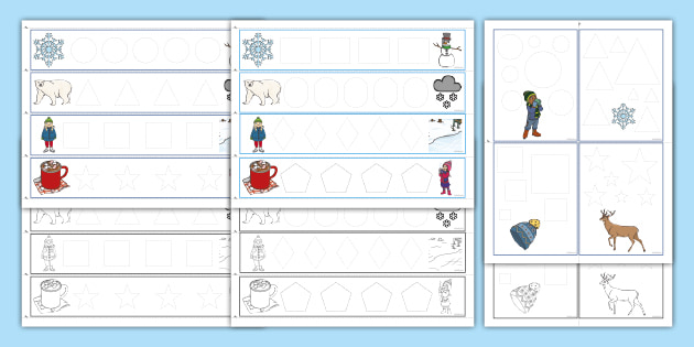 Winter Fine Motor Skills Tracing Cards: Shapes