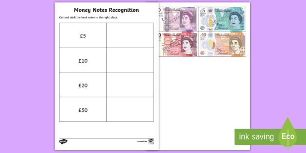 * NEW * Money Notes Recognition Activity Sheet - numeracy