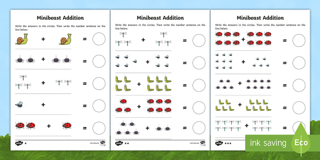 Minibeast Themed Addition With Pictures Differentiated Worksheets