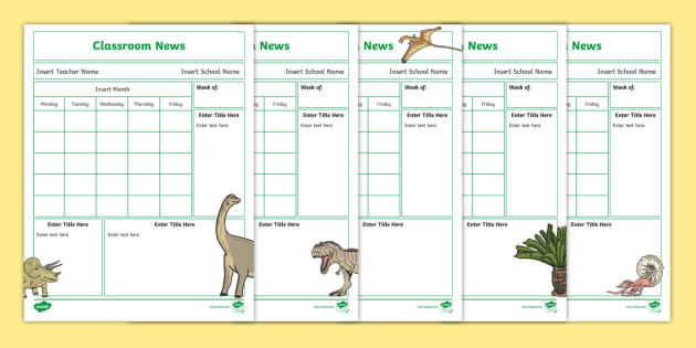 Editable Dinosaur Classroom Newsletters (teacher made)