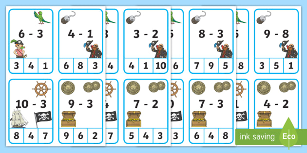 Pirate-Themed Subtraction From 10 Peg Labels (teacher made)
