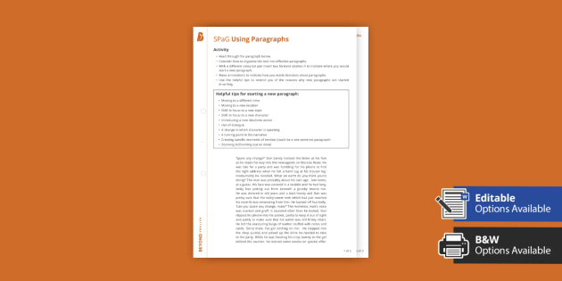 Using Paragraphs Worksheet | KS3 English | SPaG | Beyond