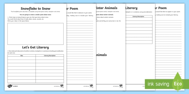 KS2 Snowflake Write Your Own Poetry Differentiated Worksheet / Worksheet