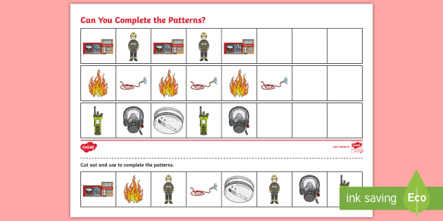 The Fire Station Aistear Complete the Pattern Worksheet