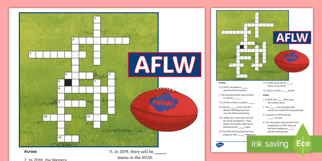 Women's Australian Rules Football Crossword (teacher made)