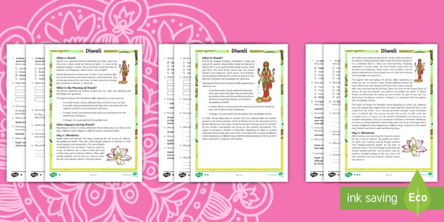 UKS2 Diwali Differentiated Reading Comprehension Activity