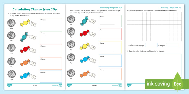 👉 Calculating Change from 20p Activity Sheet