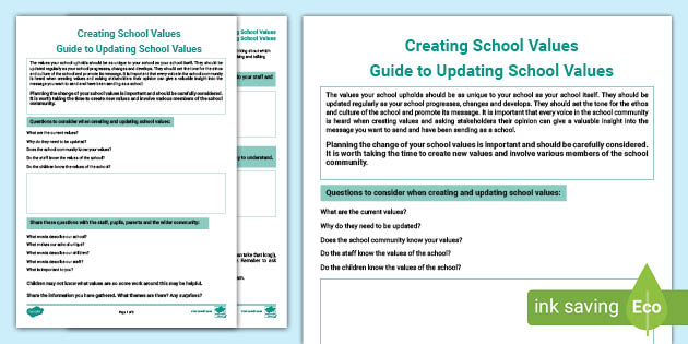 Guide to Creating and Updating School Values (teacher made)
