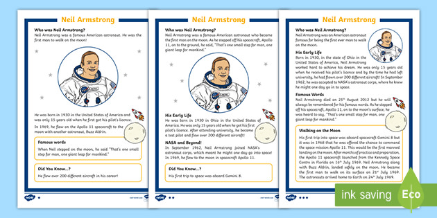 KS1 Neil Armstrong Differentiated Reading Comprehension Activity
