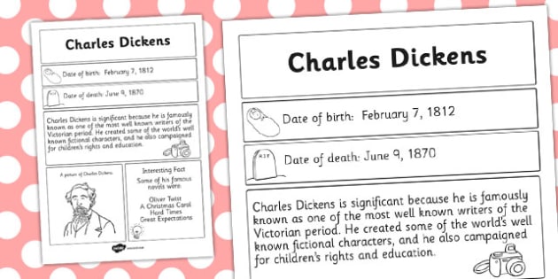 Charles Dickens Significant Individual Fact Sheet Fact Sheet