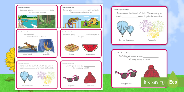 Context Clues: Summer Words Challenge Cards - Context Clues, Unknown Words