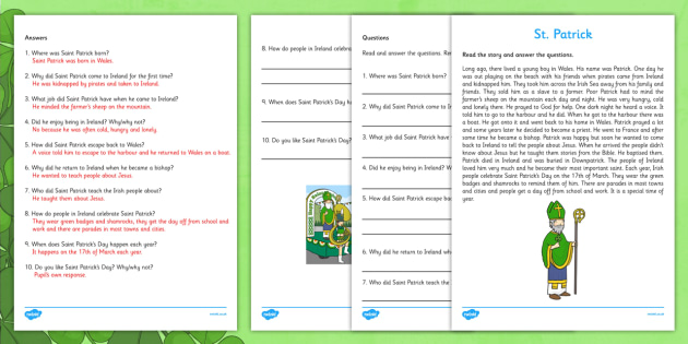 Saint Patrick Comprehension Activity First and Second Class