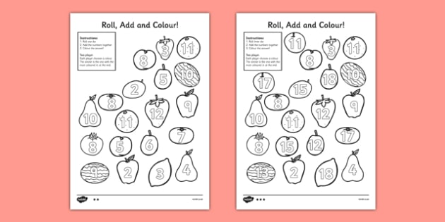 Fruit Roll and Colour Three Dice Addition Activity