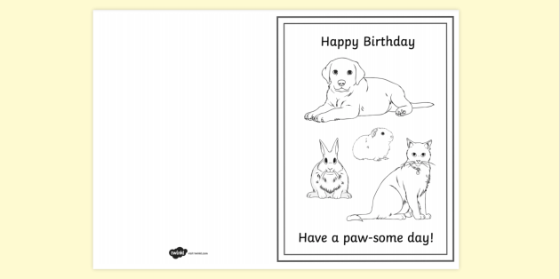 FREE! - Pets Themed Birthday Card Colouring Activity | Printable