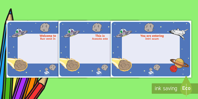 Space Themed Editable Class Welcome Signs English/Romanian - Space Themed