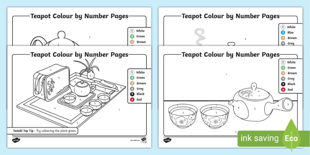 FREE! - Teapot Colour by Number Pages (teacher made)