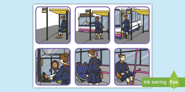 7 Step Sequencing Cards Getting the Bus (teacher made)