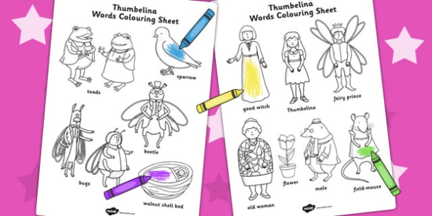 Thumbelina Words Colouring Sheets (teacher made)