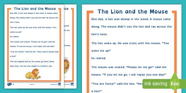 The Lion & the Mouse Dyslexia-Friendly Reading Comprehension