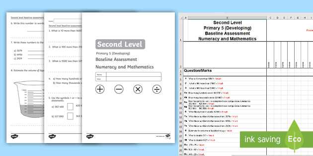 Second Level (P5) Baseline Maths Test with Tracking Spreadsheet