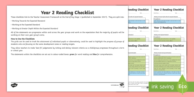 Year 2 Reading Checklist - reading exemplification, assessment