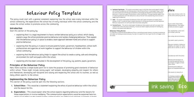 Behaviour Policy Template Adult Guidance (Teacher-Made) Behaviour Policy Template Adult Guidance (Teacher-Made)