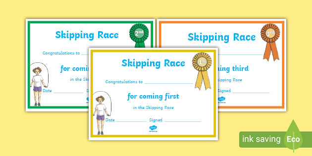 Sports Day Skipping Race Certificates